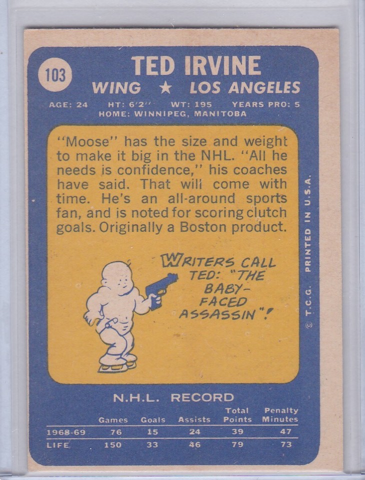 1969-70 Topps NHL #103 | TED IRVINE Los Angeles Kings | eBay