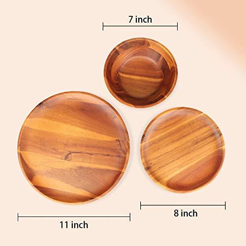 Wood Dinnerware Set 12pcs Acacia Wood Tableware Set, Dishes Set for 4 ...