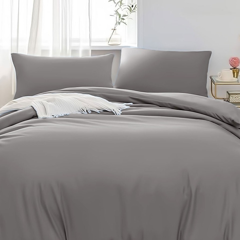 Plain Duvet Quilt Cover with Pillow Case Bedding Set Single Double King ...