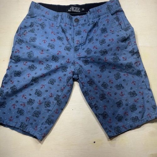 Rude Shorts Adult Blue Chino Octopus Beer Anchor Mens 100% Cotton Size ...