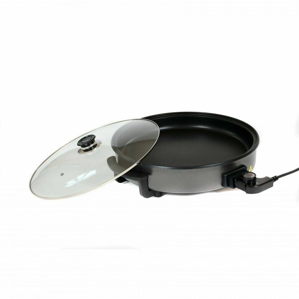Large Multi Cooker Paella Pizza Electric Frying Pan Glass Lid 1500W ...