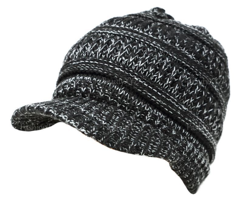 Unisex Winter Visor Beanie Knit Hat Cap Fur Lined Crochet Men Women ...
