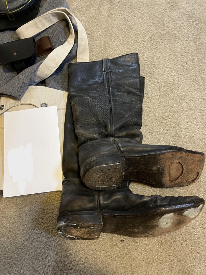 Civil War Confederate Uniform Lot-Boots, Canteen, Tunic, Kepi, and ...