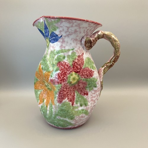 Vintage Hand Painted Italian Pottery Pink Floral Pitcher Vase Speckled ...