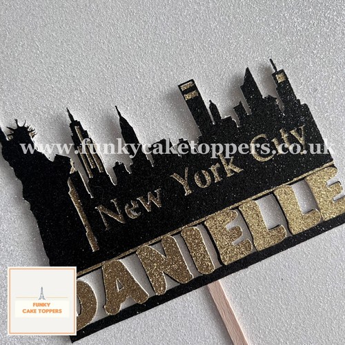 NEW YORK SKYLINE glitter birthday cake topper NY statue of liberty ...