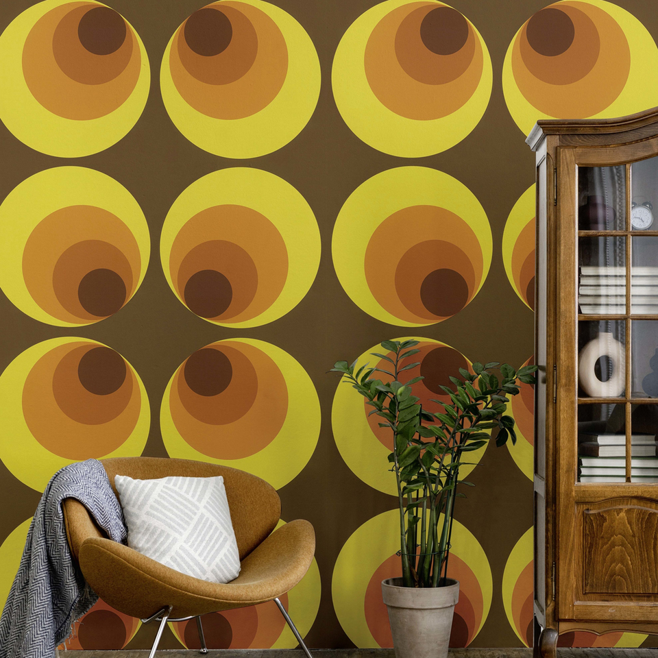AS Creation Retro Geometric Wallpaper Vintage Feature Wall Yellow/Brown ...