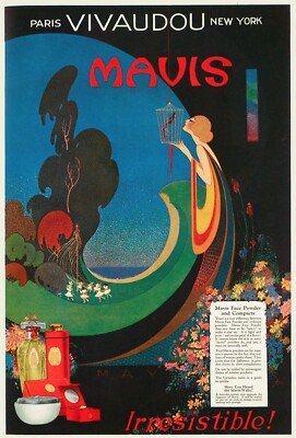 Vivaudou Mavis Perfume & Face Powder - 1920 Art - Vintage Ad Image | eBay
