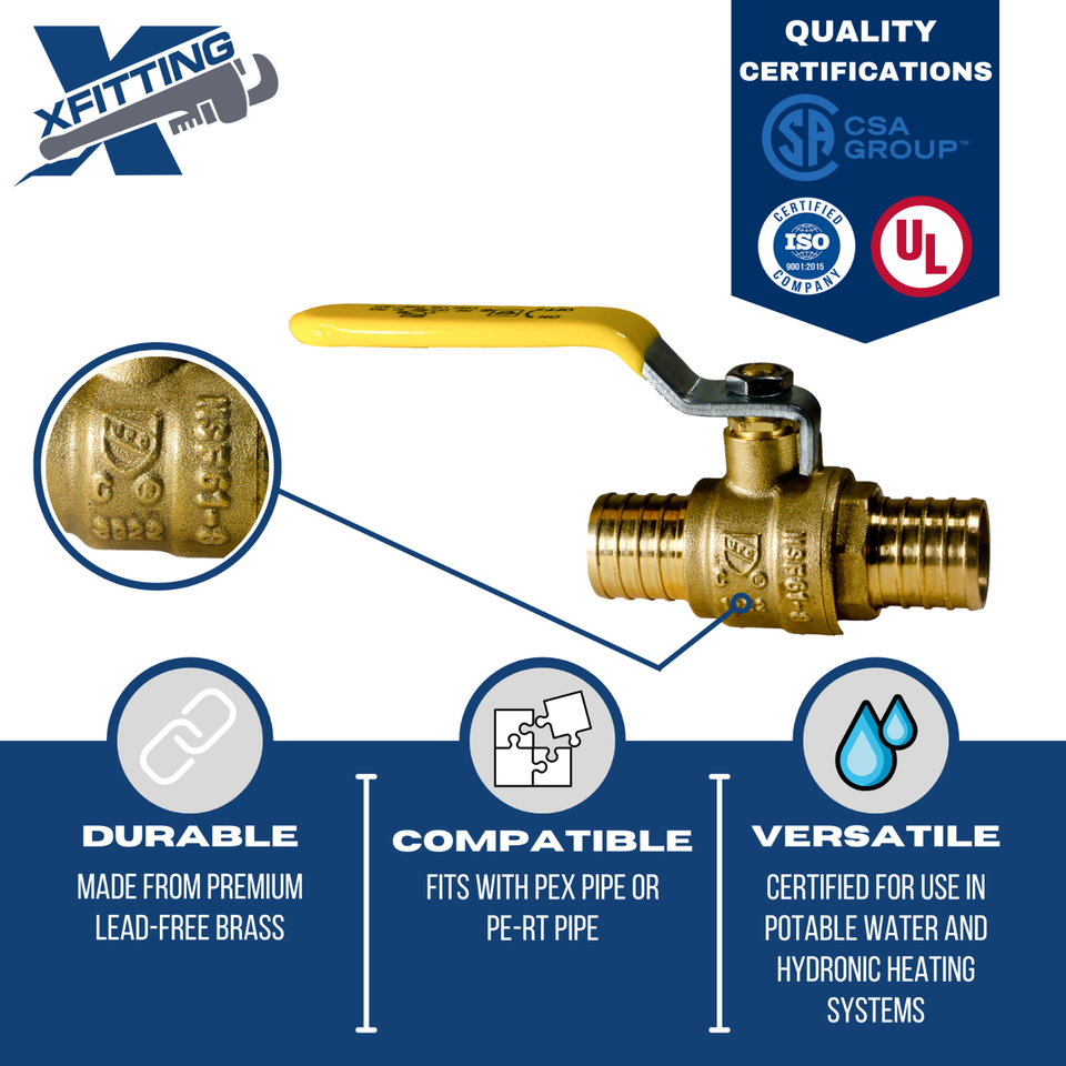 PEX Pipe Connection 100 Pcs XFITTING 3/4" Pex Brass Shut Off Ball Valve ...