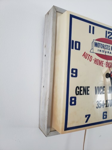 Vintage Motorists Mutual Insurance Clock Lighted Advertising Sign Works ...