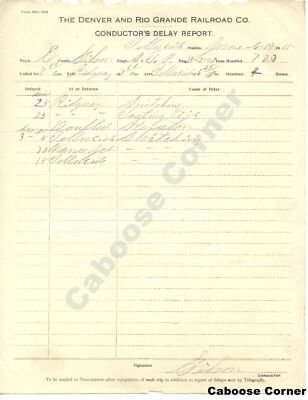 RGS Rio Grande Southern Conductor's Delay Report Form 3910 Telluride ...