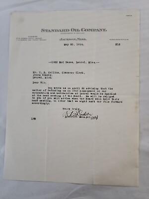 Vintage 1924 Standard Oil Company Business Letter Jackson Mississippi ...