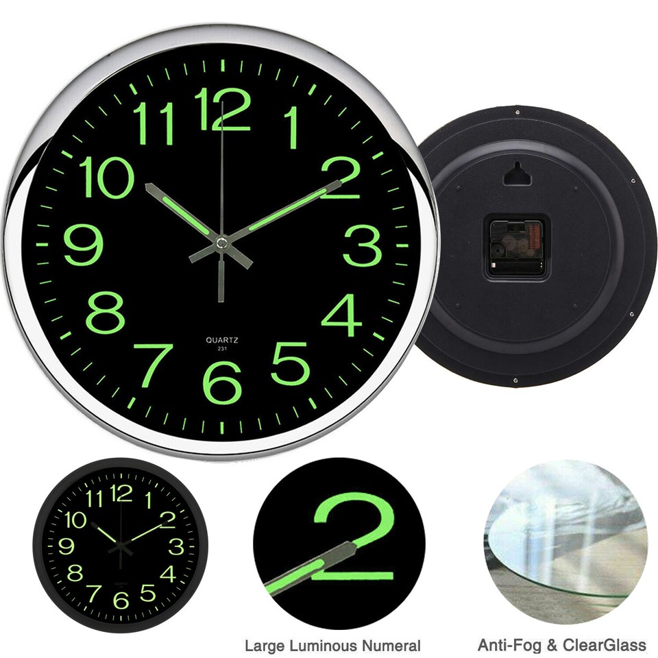 Luminous Wall Clock Silent Non-Ticking Night Light Temperature Humidity ...