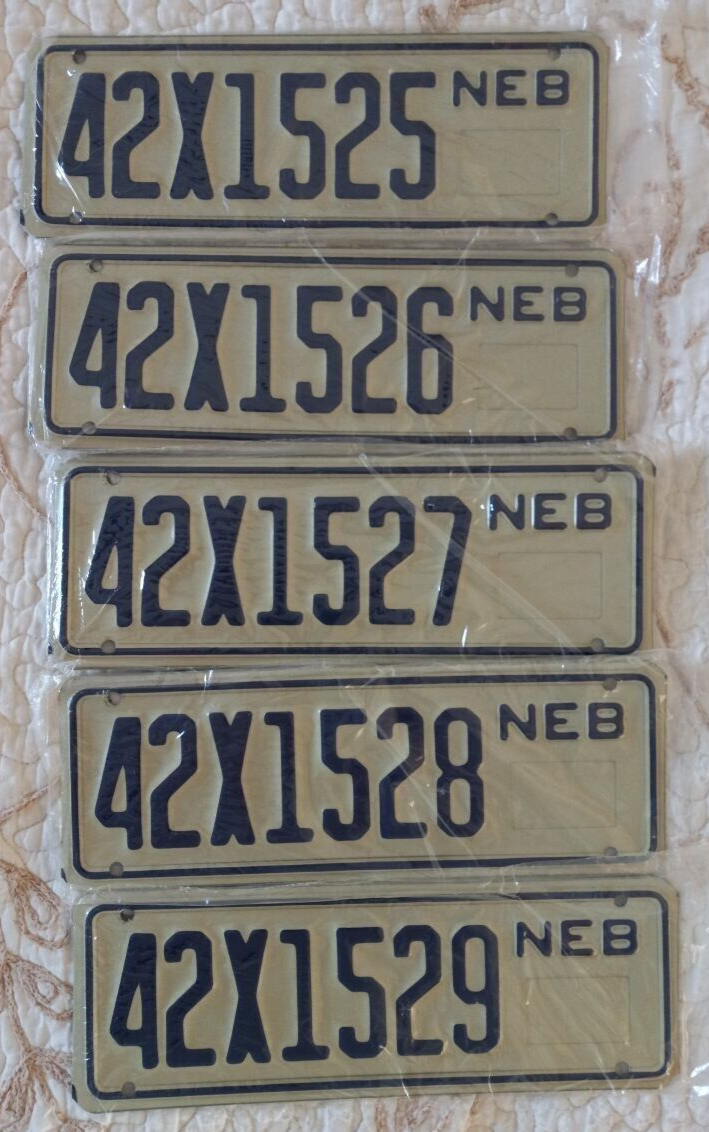 5 Consecutive Numbered Nebraska 1984 Nuckolls County Trailer License ...