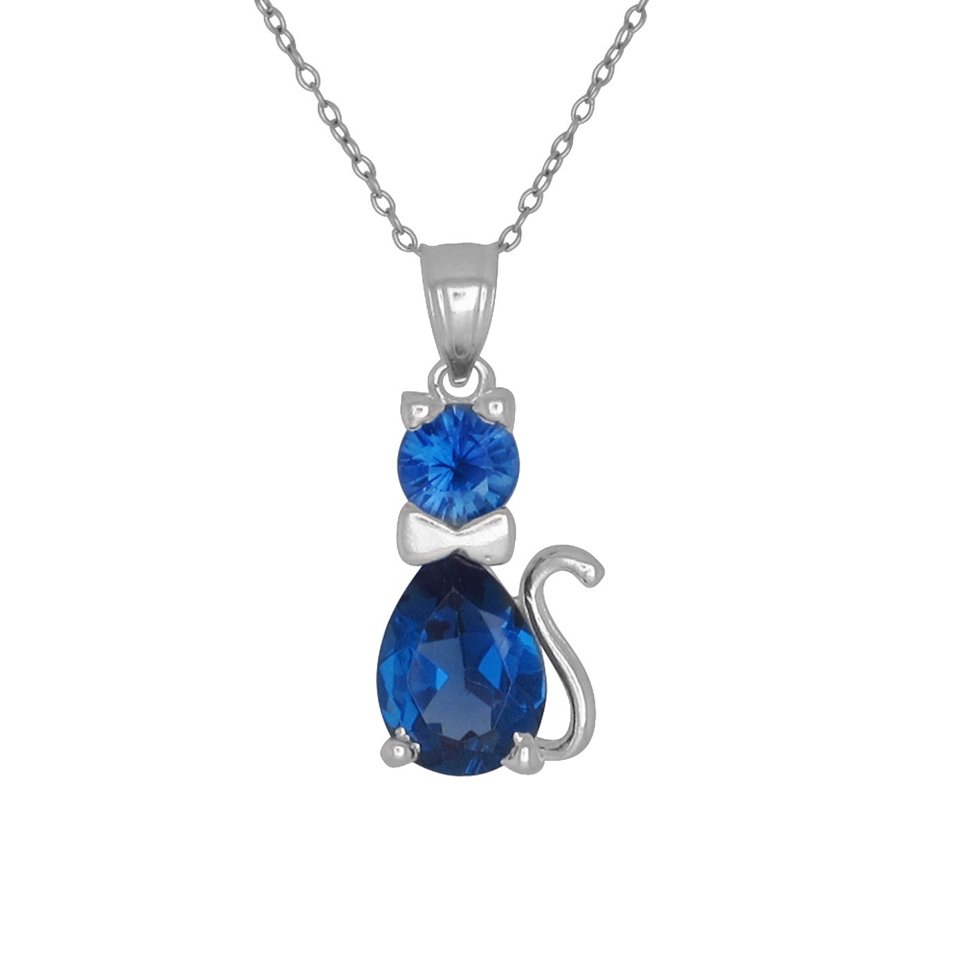 Sterling Silver Cute Cat With Birthstones, Kitten Charm Pendant | Made ...
