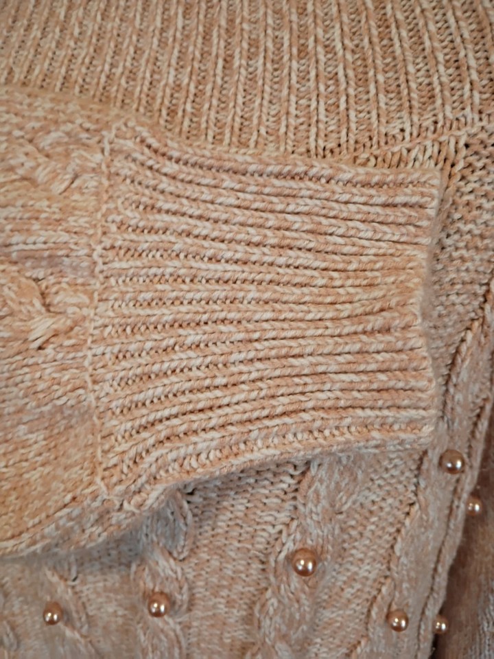 Soho Jeans Cable Knit Pearl Sweater Large Blush Pink Chunky Cozy Preppy ...