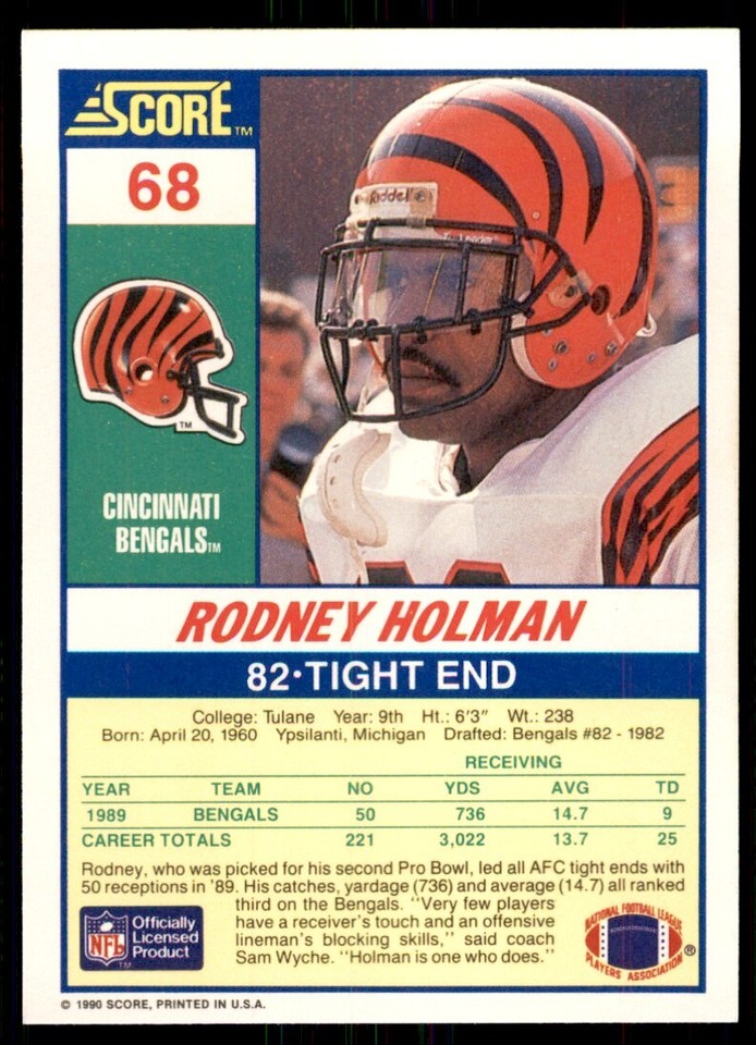 1990 Score Rodney Holman Cincinnati Bengals #68 | eBay