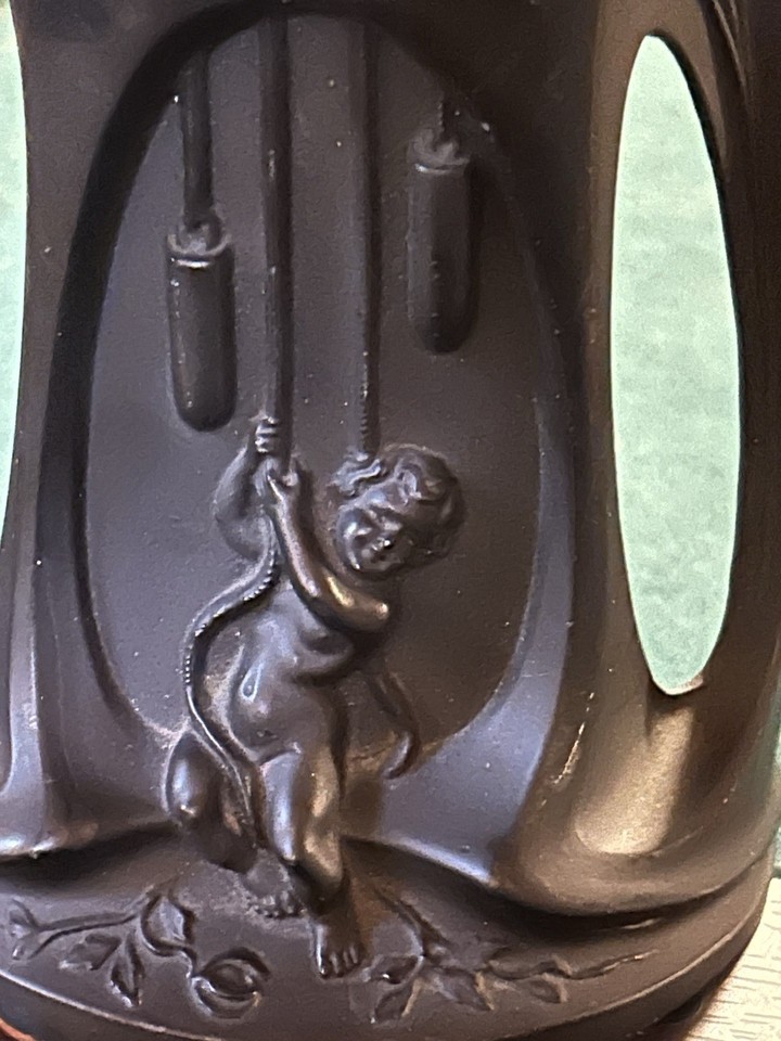 Vintage Art Nouveau Cherub Mantle Clock Bedside Cast Iron Copper Cupid ...