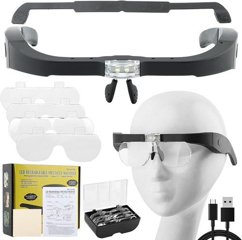 Magnifying Glasses with Light, Head Magnifier Glasses with 2 LED Lights ...