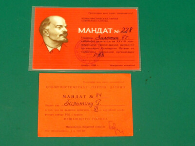Soviet Latvia Communist Party Conference Delegate 2x Personal Mandates ...