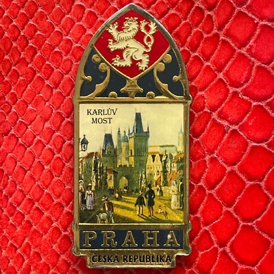 CZECHIA🇨🇿METAL FRIDGE MAGNET PRAGUE PRAHA KARLUV MOST BRIDGE & COAT OF ...