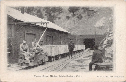 Lithograph Idaho Springs Colorado Mining Scene Tunnel Mine & Ore Car ...