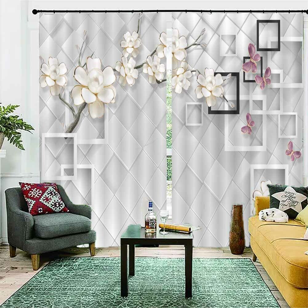 Pearl Flowers Big Box 3D Curtain Blockout Photo Printing Curtains Drape ...