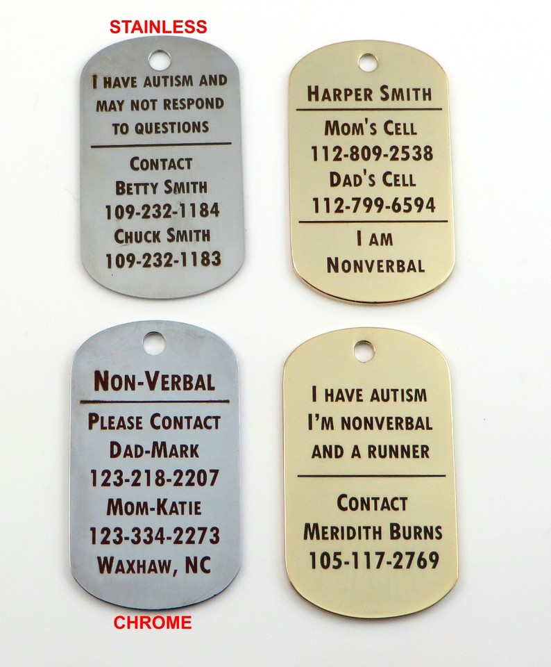 Gold or Silver Tone Autism Autistic ASD Custom Id Alert Tag - Free ...