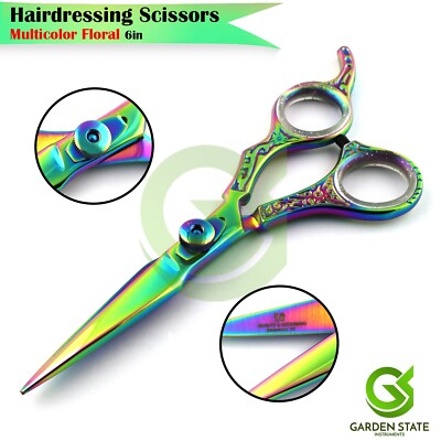 Rainbow Color Hair Cutting Shears Floral Design Offset Grip Barber Scissors | eBay