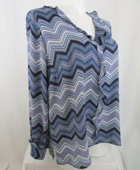 Navy Chevron Blouse SNH Export Women's Navy Blue Chevron Pattern