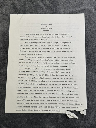 Introduction to FORREST J ACKERMAN Book by ROBERT BLOCH Typed | eBay