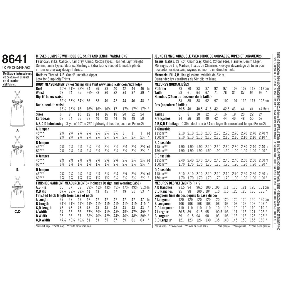 Simplicity 8641 Sz 6-24 Cross Back Dress Overall BOHO Pockets Smock ...