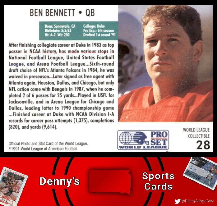 1991 Pro Set #28 Ben Bennett Sacramento Surge Football Card | eBay