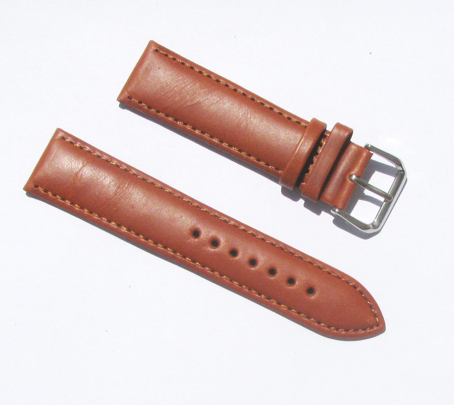 22mm Quality Genuine Leather Padded Dark Tan Watch Band with 2 Spring ...