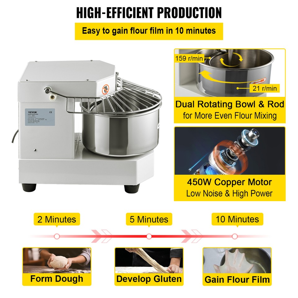 VEVOR Commercial Electric Food Mixer 8.5Qt Stand Dough Mixer Dual ...