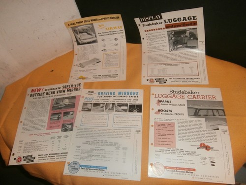 5 Studebaker Dealer Order Price Papers Rear View Mirror Luggage Carrier ...