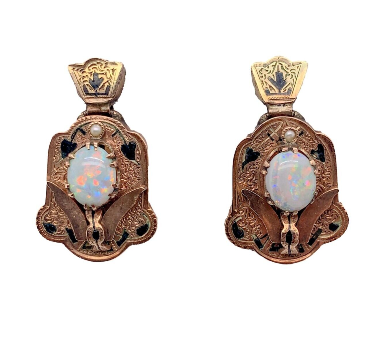 Victorian Opal Demi Parure 14k Rosey Yellow Gold Earrings and Pin (# ...