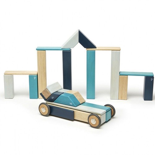 Tegu Magnetic Wooden Block Set - Blue and Natural 41 pcs. Missing one ...