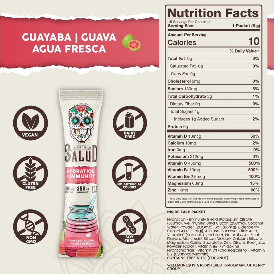 Salud 2-in-1 Hydration Packets + Immunity Electrolytes Powder Guava ...