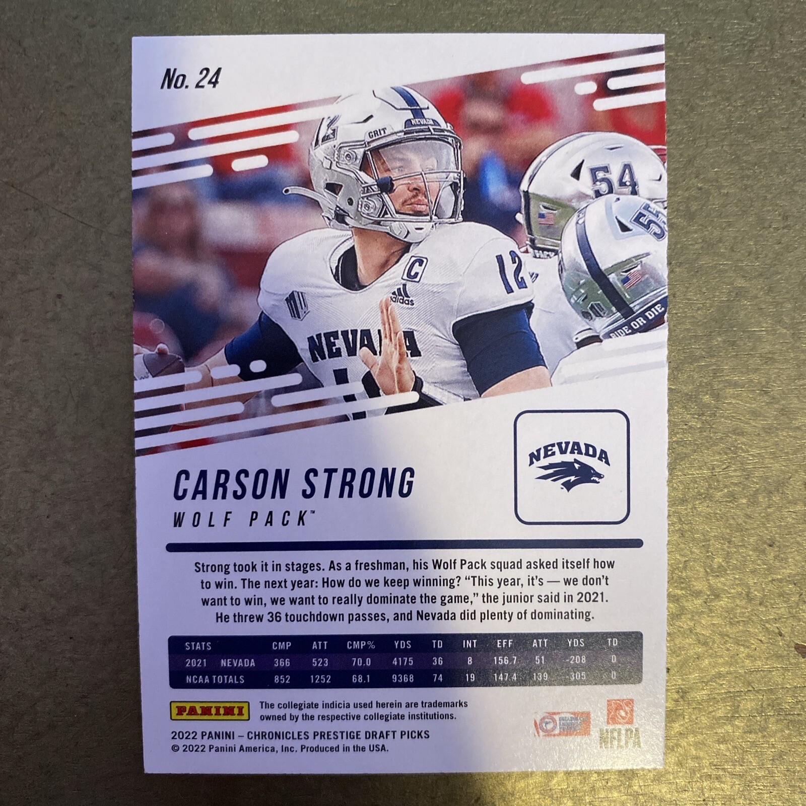 2022 Panini Chronicles Draft Picks - Prestige #24 Carson Strong, Carson ...