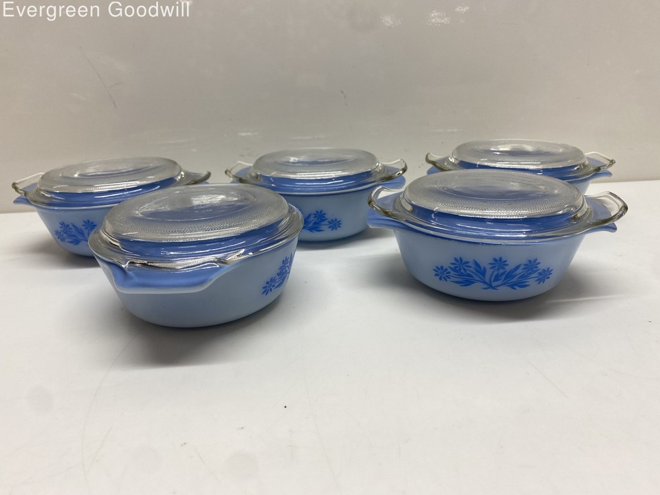 Vintage Fire-King Blue Cornflower Mini Casserole Dishes with Lids Set ...
