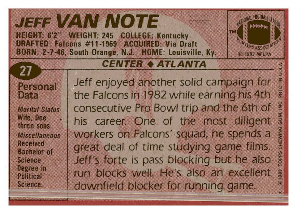 1983 Topps Jeff Van Note PB 27 | eBay