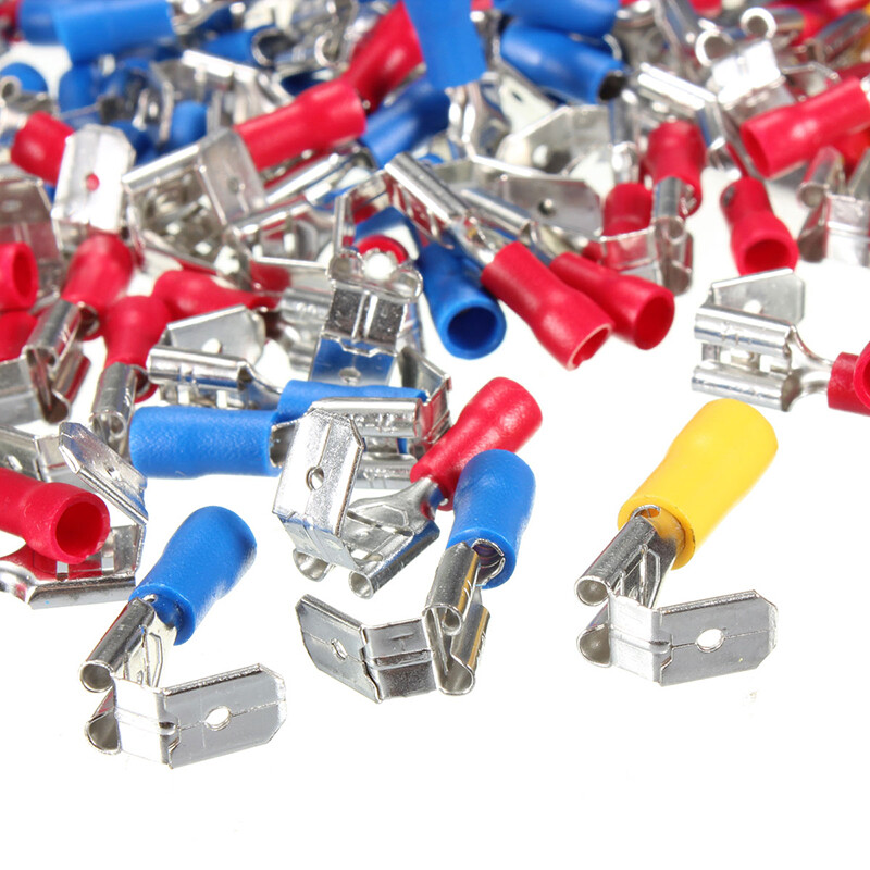 100x 0.5-6.0mm² Insulated Piggyback Spade Crimp Electrical Terminals ...