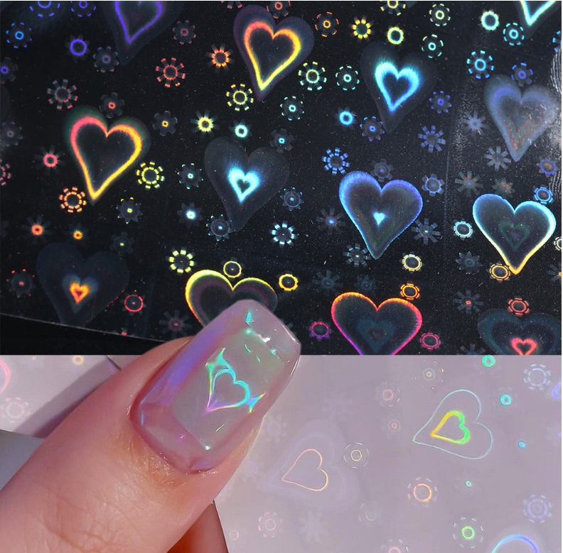 Aurora Laser Heart Star Snowflake 3D Nail Art Stickers Holographic ...