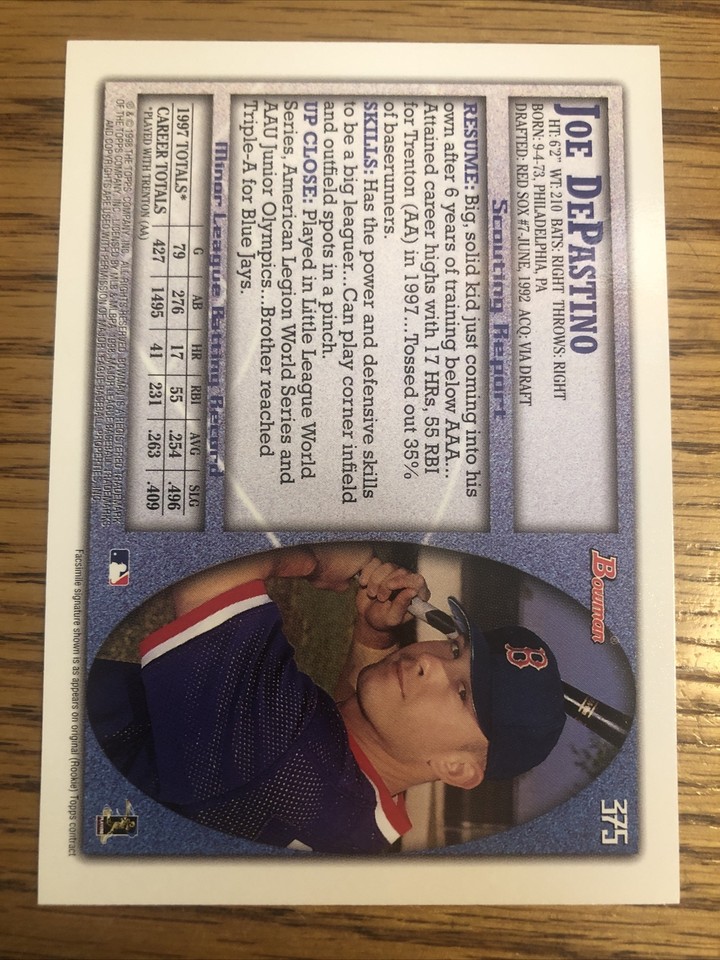 Joe DePastino RC 1998 Bowman Red Sox #375 *B175* | eBay