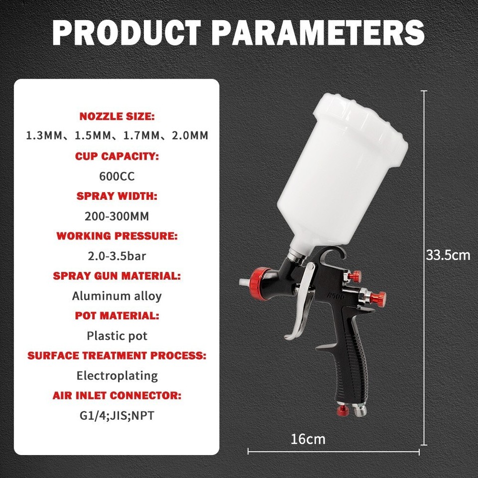 LVLP R500 Air Spray Gun 1.3mm Nozzles Car Wall Paint Repair Gun w/15x ...