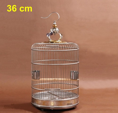 Gold 36 cm Stainless Steel Round Cage for Medium Bird Hand Wired New ...