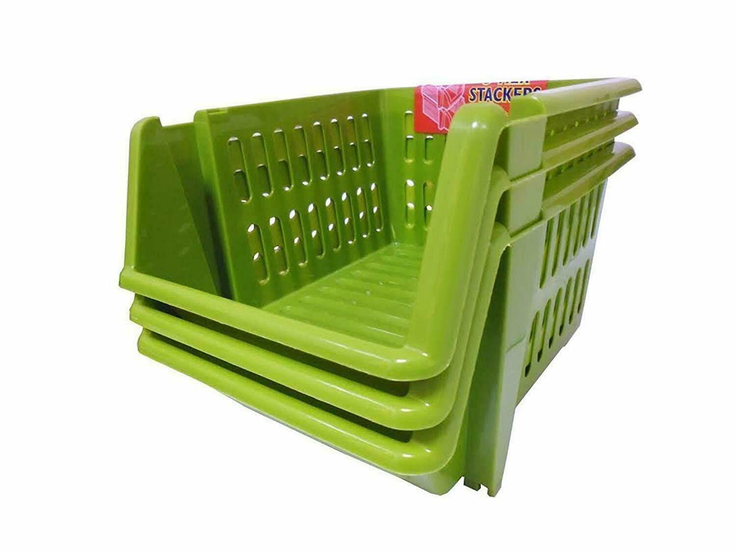 Plastic Stacking Stackers Storage Baskets Rack 3 Tier 18cm Kitchen ...