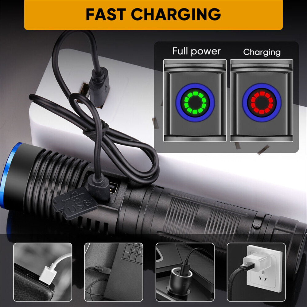 2000000 Lumens Super Bright LED Flashlight Tactical Rechargeable Work ...