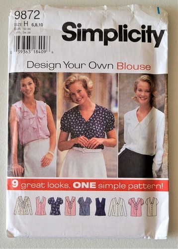 Simplicity #9872 Vtg Pattern Design Your Own Blouse Sz H 6,8,10 UNCUT ...