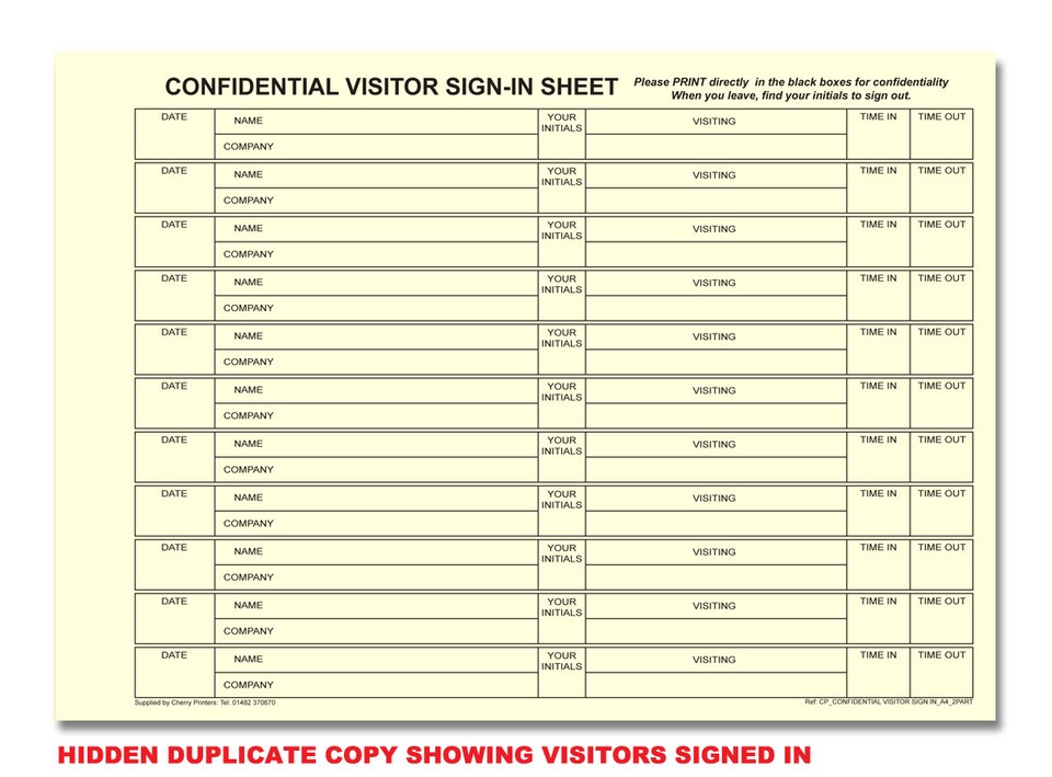 Cherry NCR Confidential Visitor Sign in Duplicate Wiro Book A4 50 Sets ...